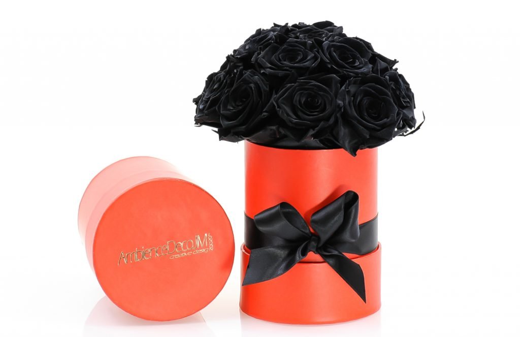 Black Forever Roses Hat Box edium - AmbienceDecoJM
