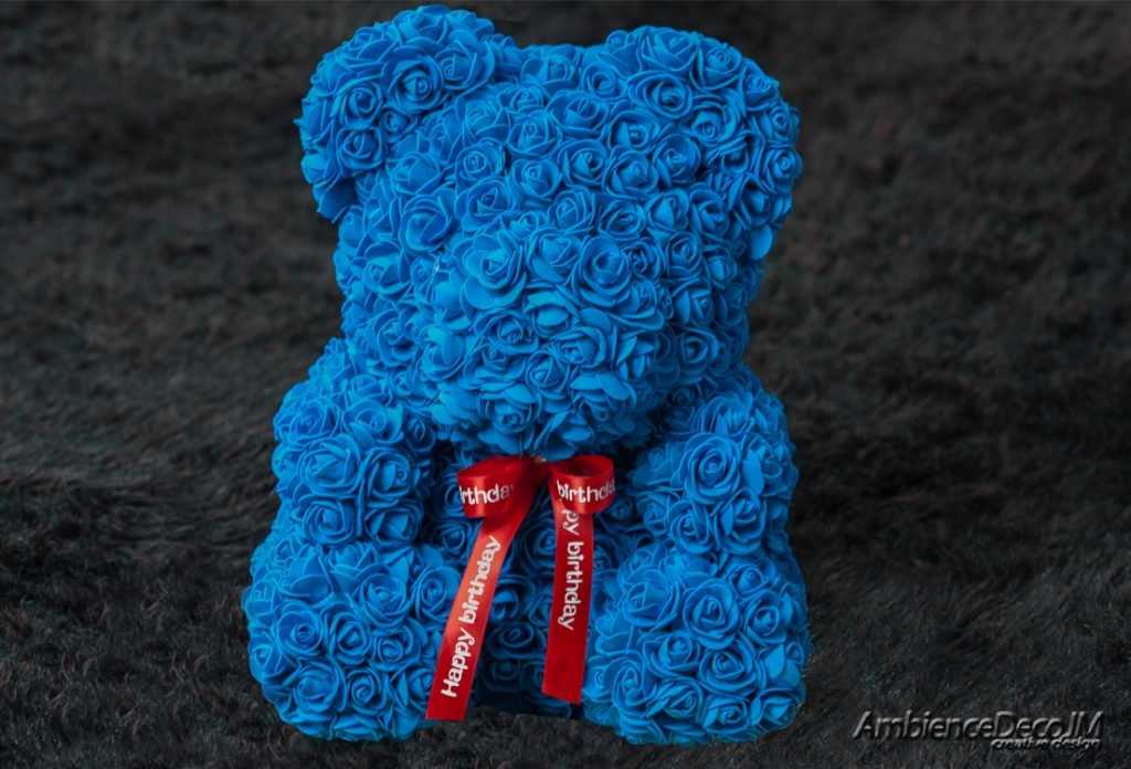 Large Rose Bear Blue | Preserved Floral Arrangements & Silk Flowers