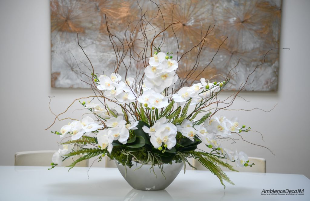 White Orchid Table Arrangement | Preserved Floral Arrangements & Silk ...